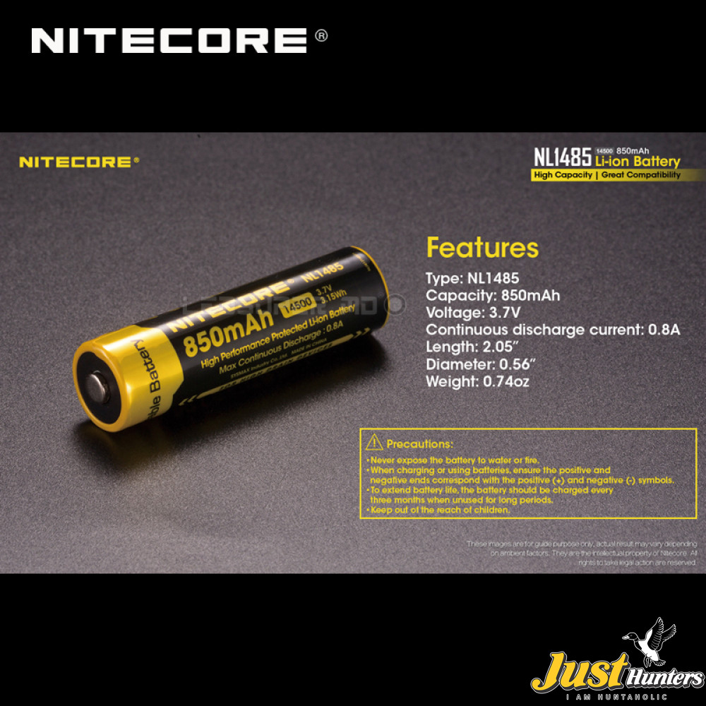 Nitecore NL1485, Rechargeable, 850mAh, 14500 Battery CE and RoHS ...