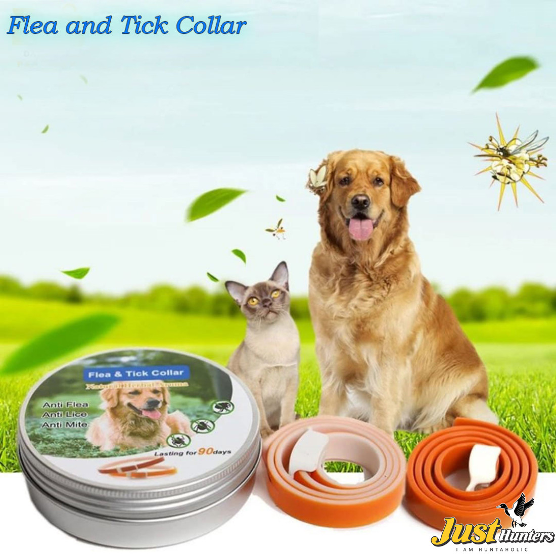 Flea and Tick Collar for Dogs Cats Natural Herbal Adjustable Waterproof ...