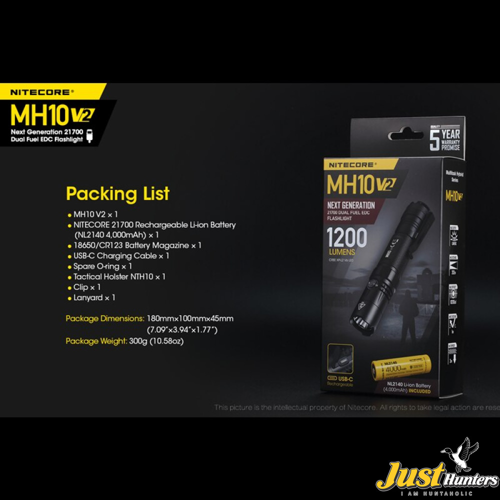 Nitecore MH10 v2 1200 Lumen USB-C Rechargeable Flashlight