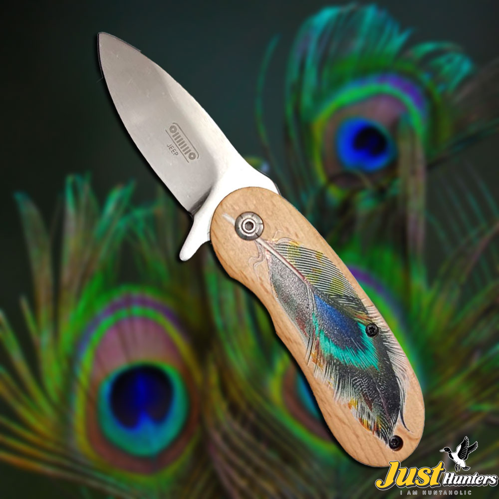 Jeep Peacock Feather Folding Tactical Hunting Pocket Knife