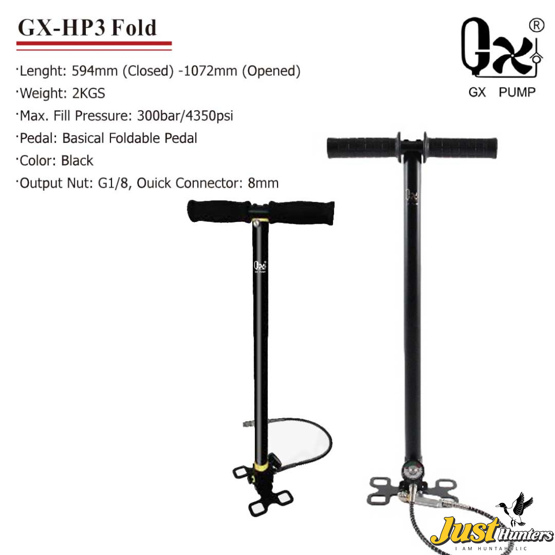 GX-HP3 Fold PCP Manual Pump 300 Bar / 4350 PSI - Hunting, Shooting ...